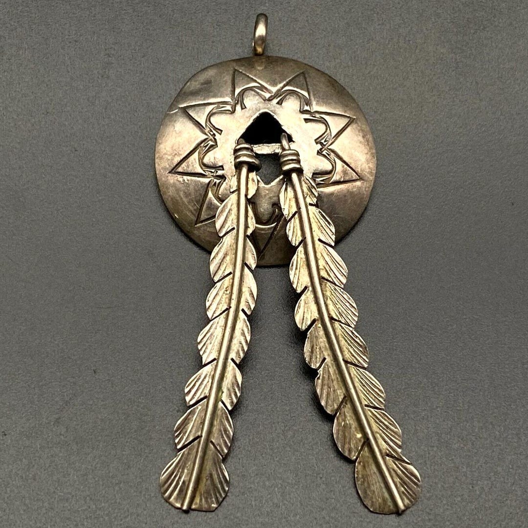 Vintage Southwestern Concho Feather Sterling Silver Pendant - Etsy