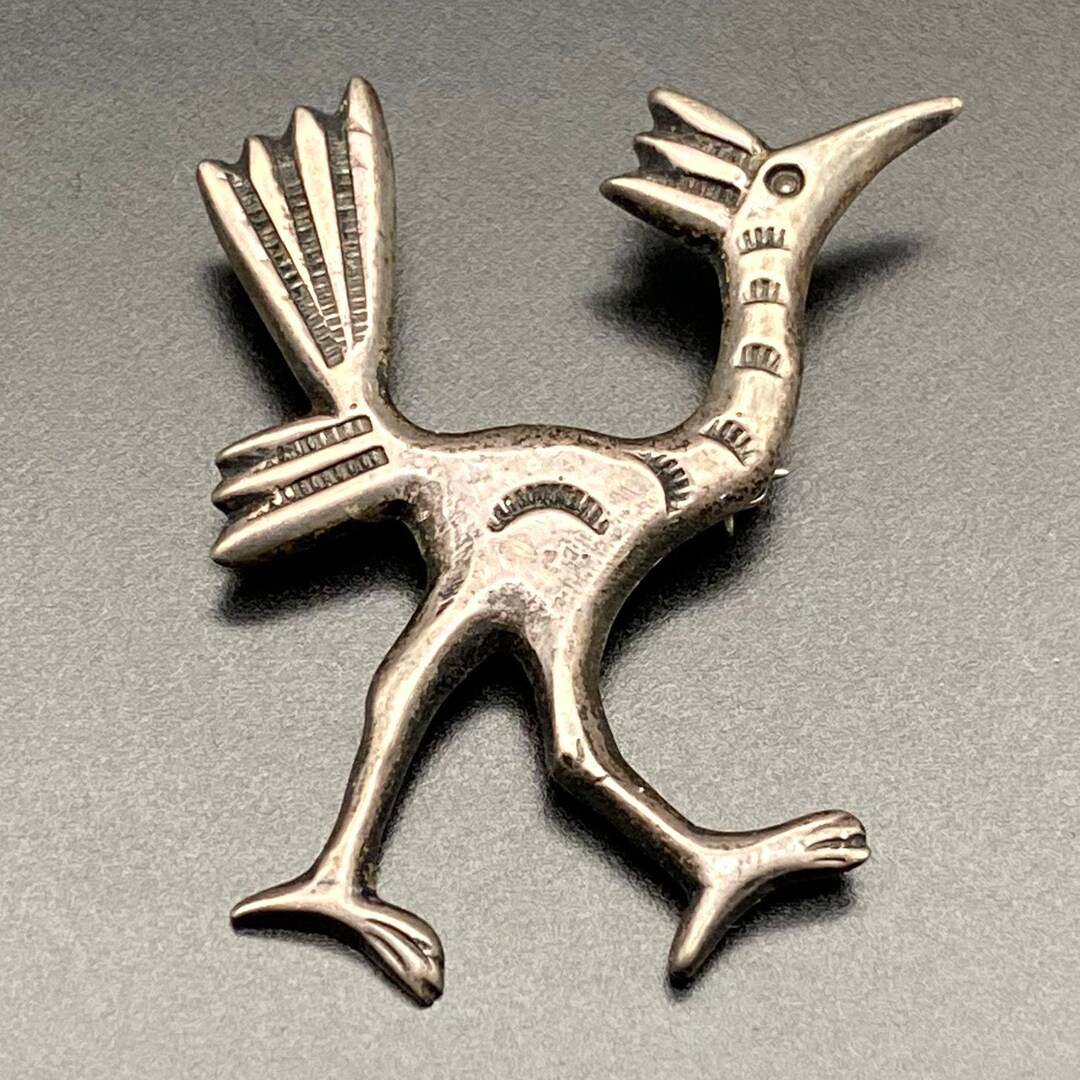 Vintage Navajo Roadrunner Bird Native Hand Stampwork Sandcast Silver ...