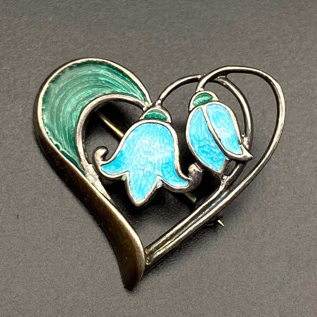 Vintage Blue Enamel Bluebell Flower Heart Silver Pin Brooch - Etsy