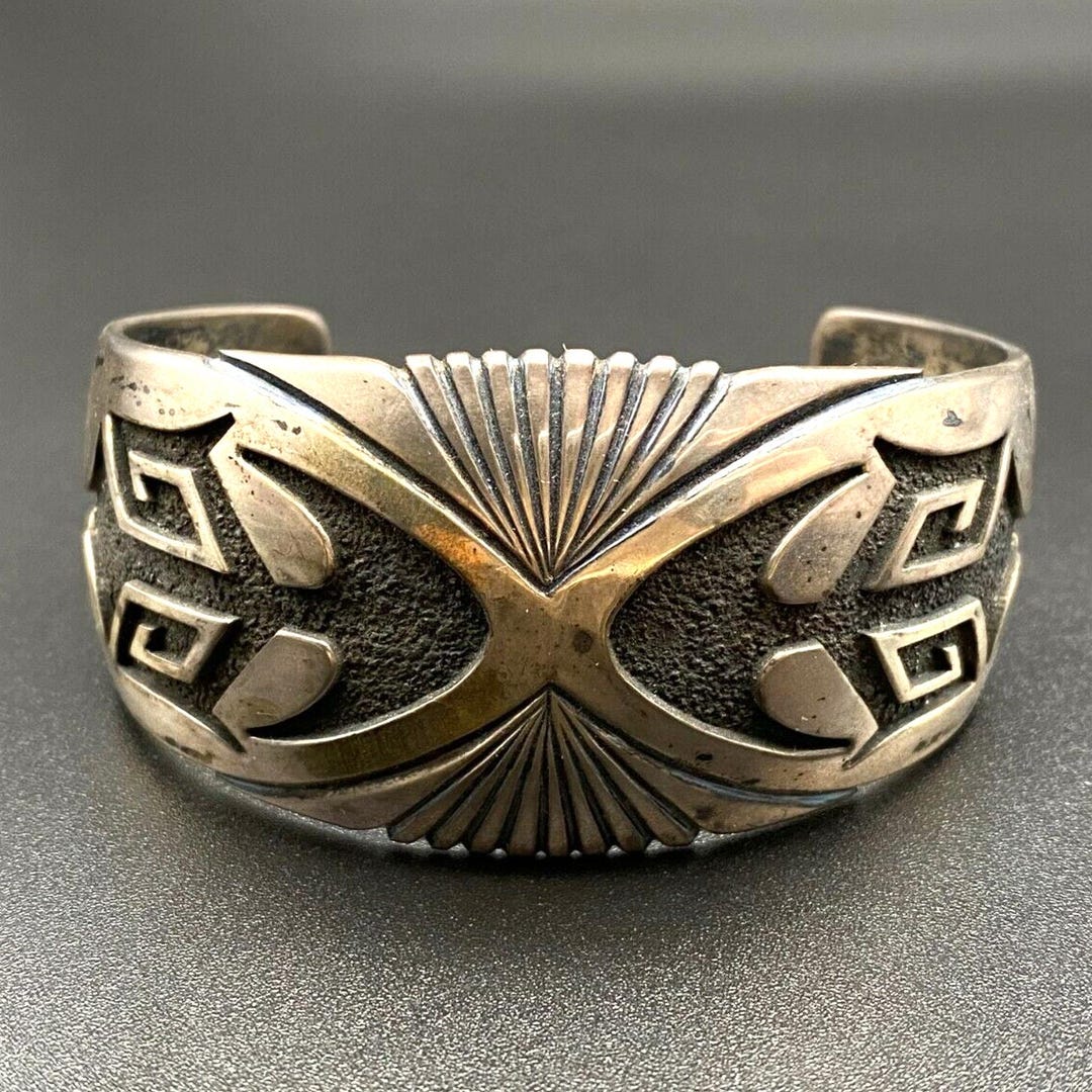Vintage Navajo Charlie Bowie Native Sterling Silver Feather Cuff ...