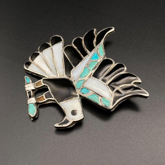 Vintage Zuni Native Eagle Turquoise MOP Inlay Silver … - Gem