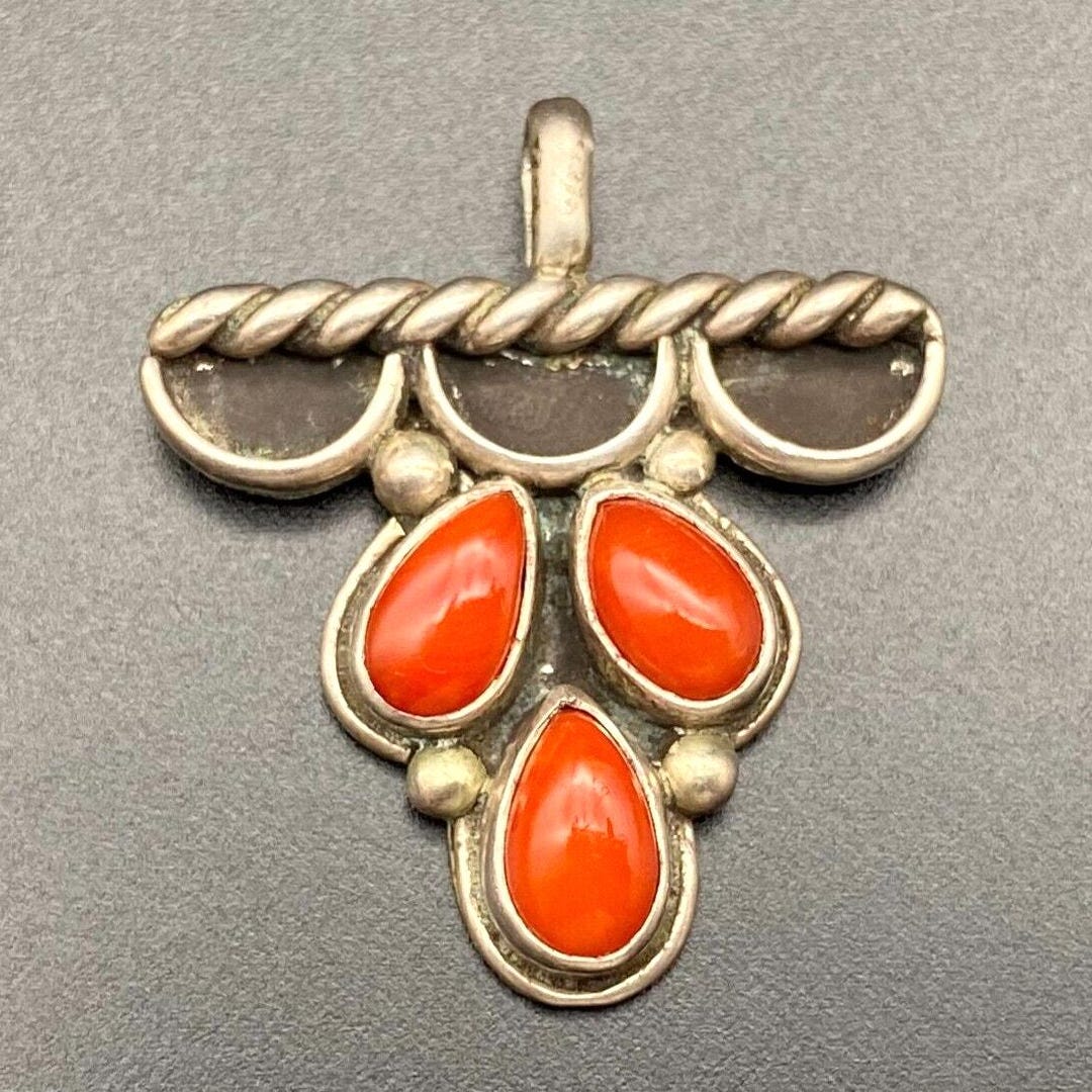 Vintage Navajo Native Tom Begay Coral Silver Pendant - Etsy