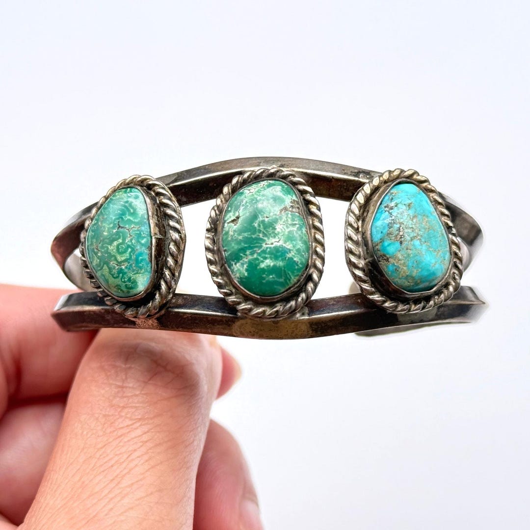 Vintage Navajo Native Louis Hogan Begay Turquoise Silver Bracelet Cuff ...