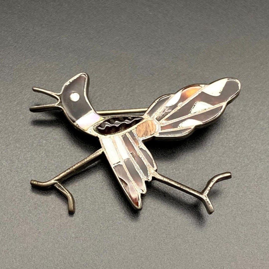 Vintage Zuni Native MOP Shell Roadrunner Bird Silver Brooch Pin - Etsy