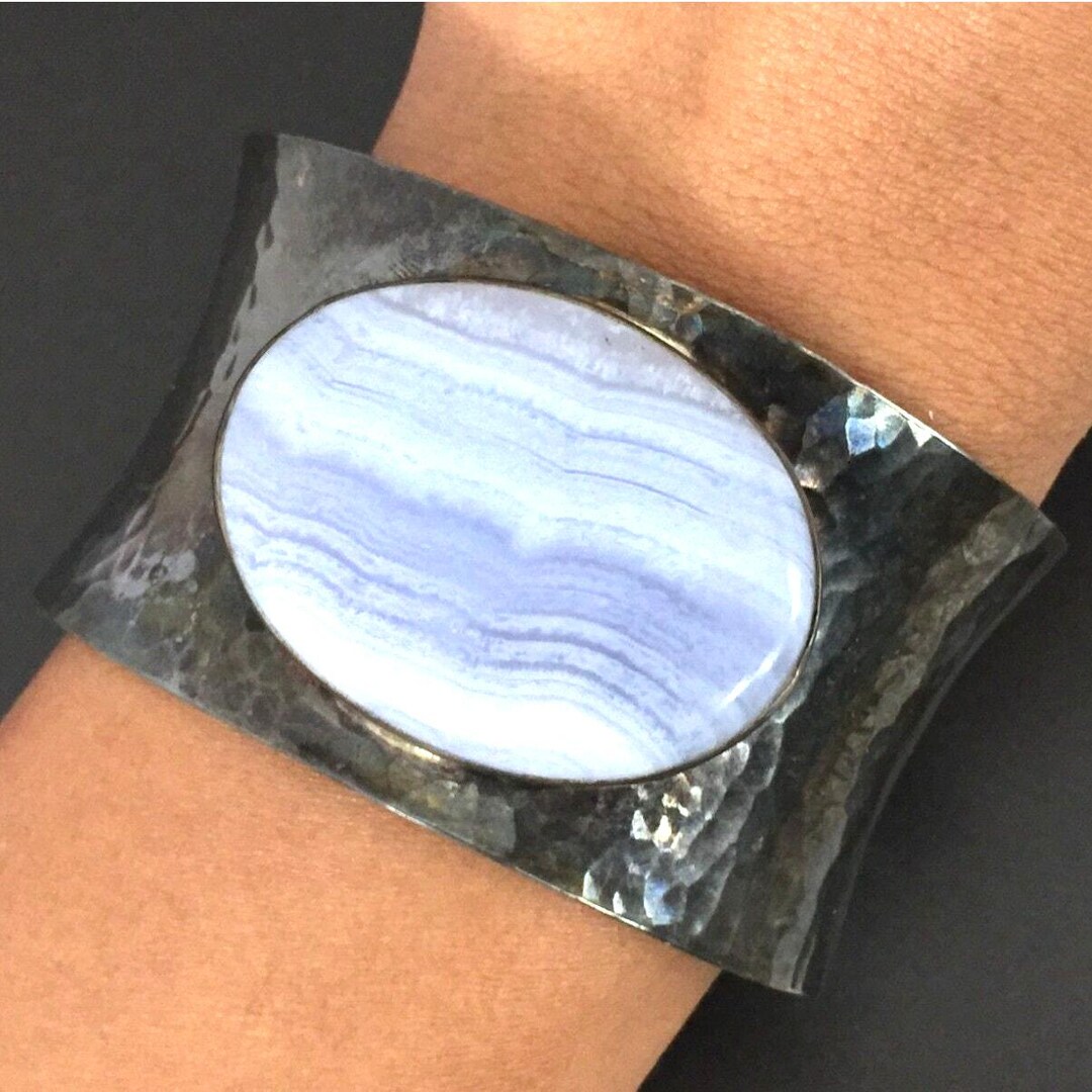 Vintage Avi Soffer Israel Agate Sterling Silver Hammerwork Bracelet Cuff 7-1/8 - Etsy