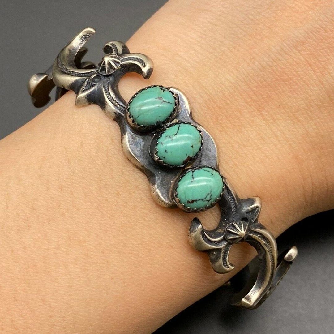 Vintage Navajo Keyonnie Begay Sterling Silver Turquoise Bracelet Buff 6 ...
