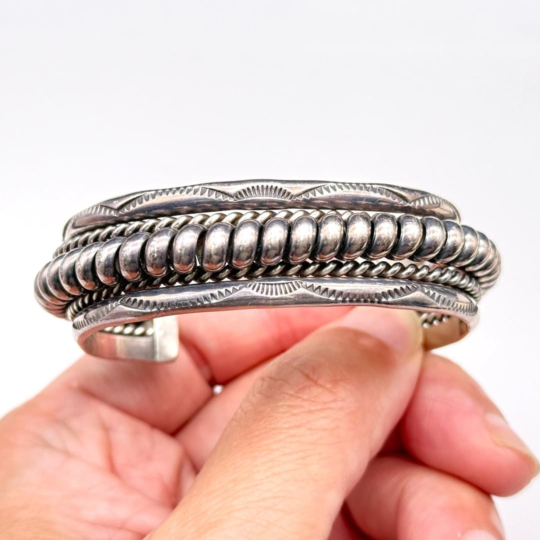 Vintage Navajo Native Twist Stampwork Sterling Silver Bracelet Cuff 6.5 ...