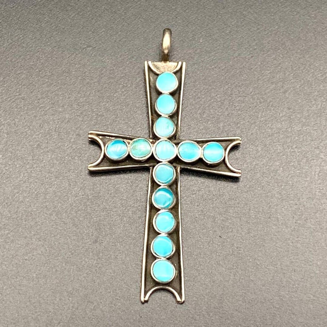 Vintage Zuni Native Turquoise Inlay Cross Silver Pendant - Etsy