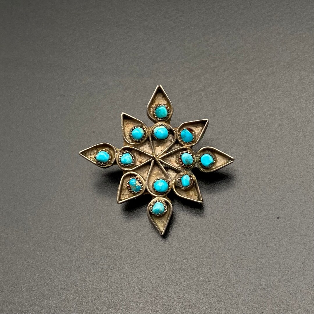 Vintage Zuni Turquoise Snake Eye Sterling Silver Brooch Pin - Etsy
