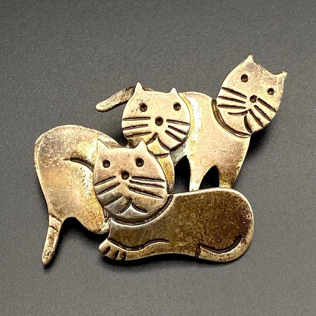 Vintage Mexico Cats Sterling Silver Pin Brooch - Etsy