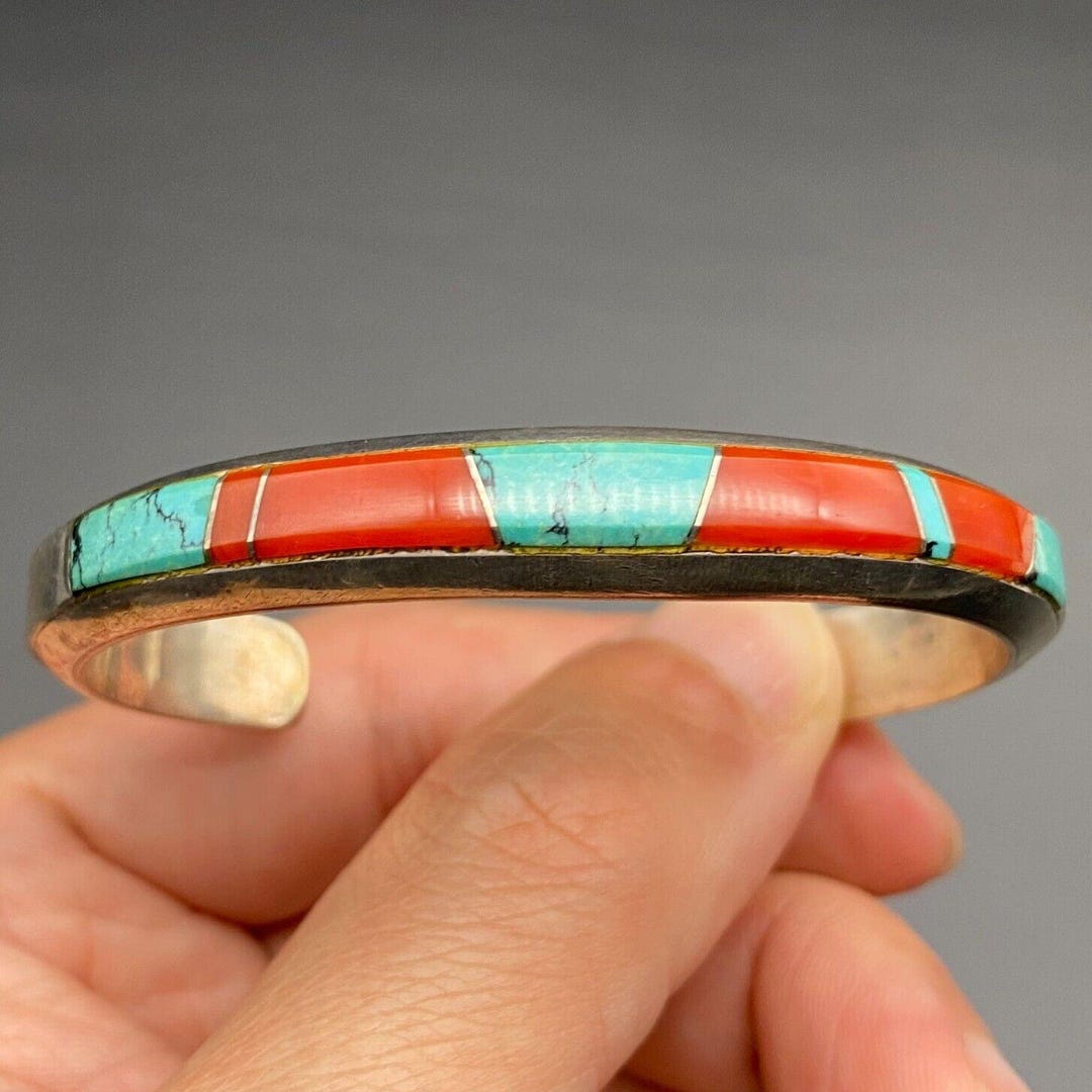Vintage Wayne Muskett Turquoise Coral Sterling Silver Bracelet Cuff ...