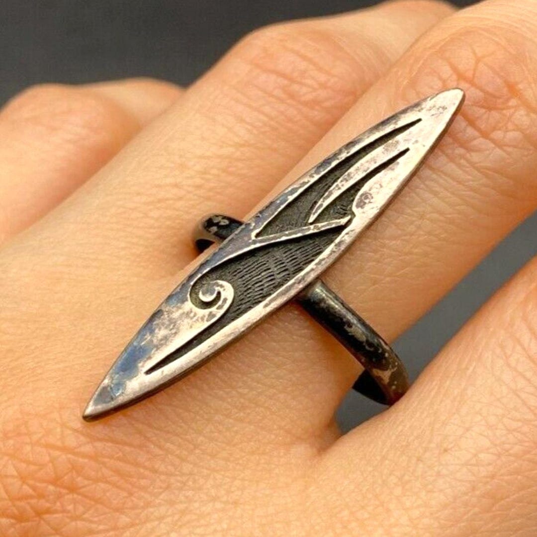 Vintage Hopi Native Marvin Lucas Naquahyeoma Water Waves Silver Ring ...