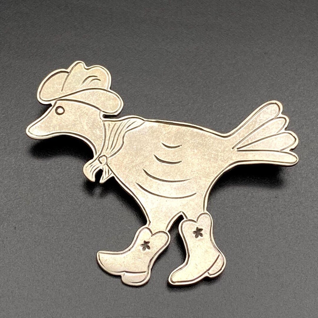 Vintage Anglo Don Lucas Cowboy Roadrunner Bird Sterling Silver Brooch ...