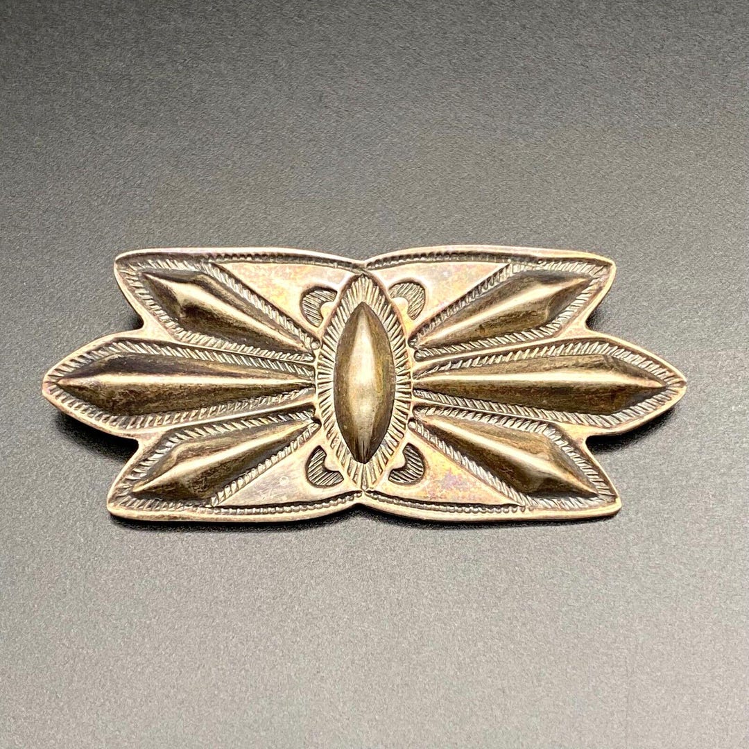Vintage Navajo Native Ray Adakai Hand Stampwork Repousse Silver Brooch ...