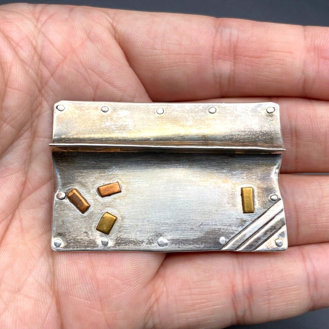 Vintage Modernist Abstract Stern Sterling Silver Brass Copper Pin ...