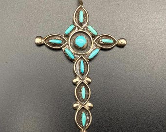 Vintage Native American Zuni Turquoise Cross Pendant - Sterling Silver ...