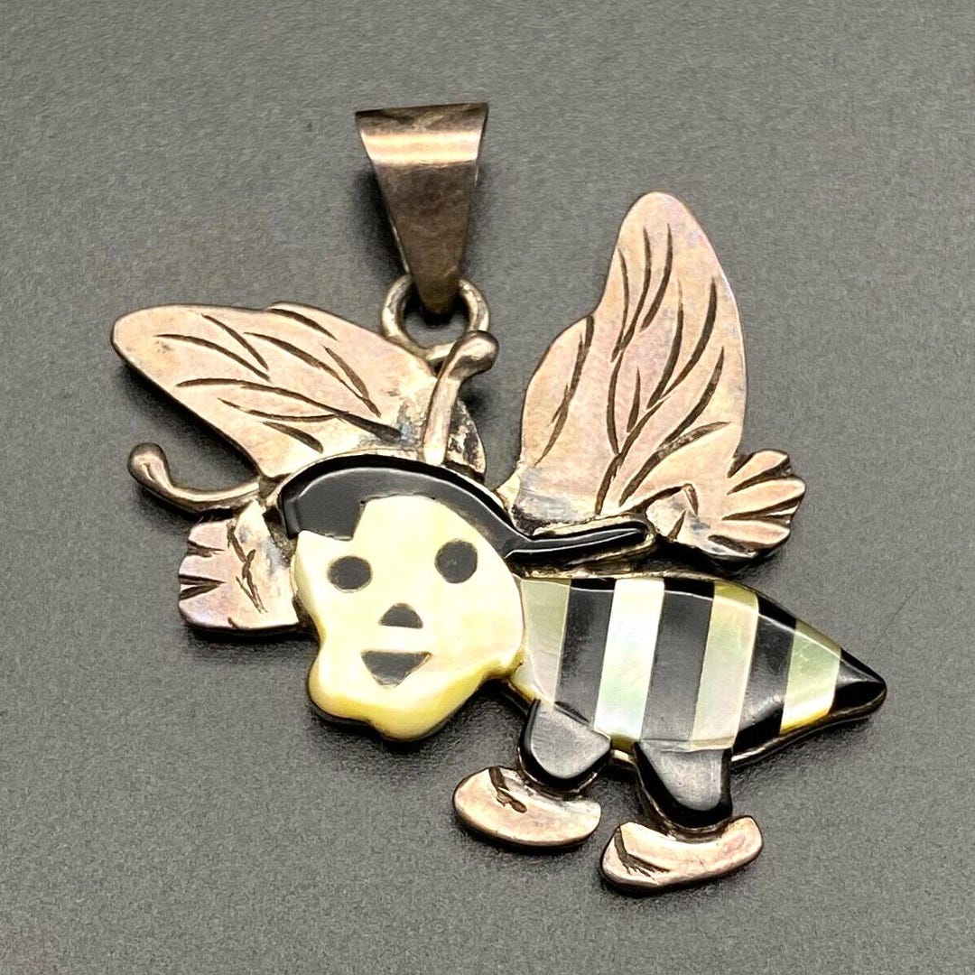 Vintage Southwestern Bee MOP Inlay Sterling Silver Pendant - Etsy