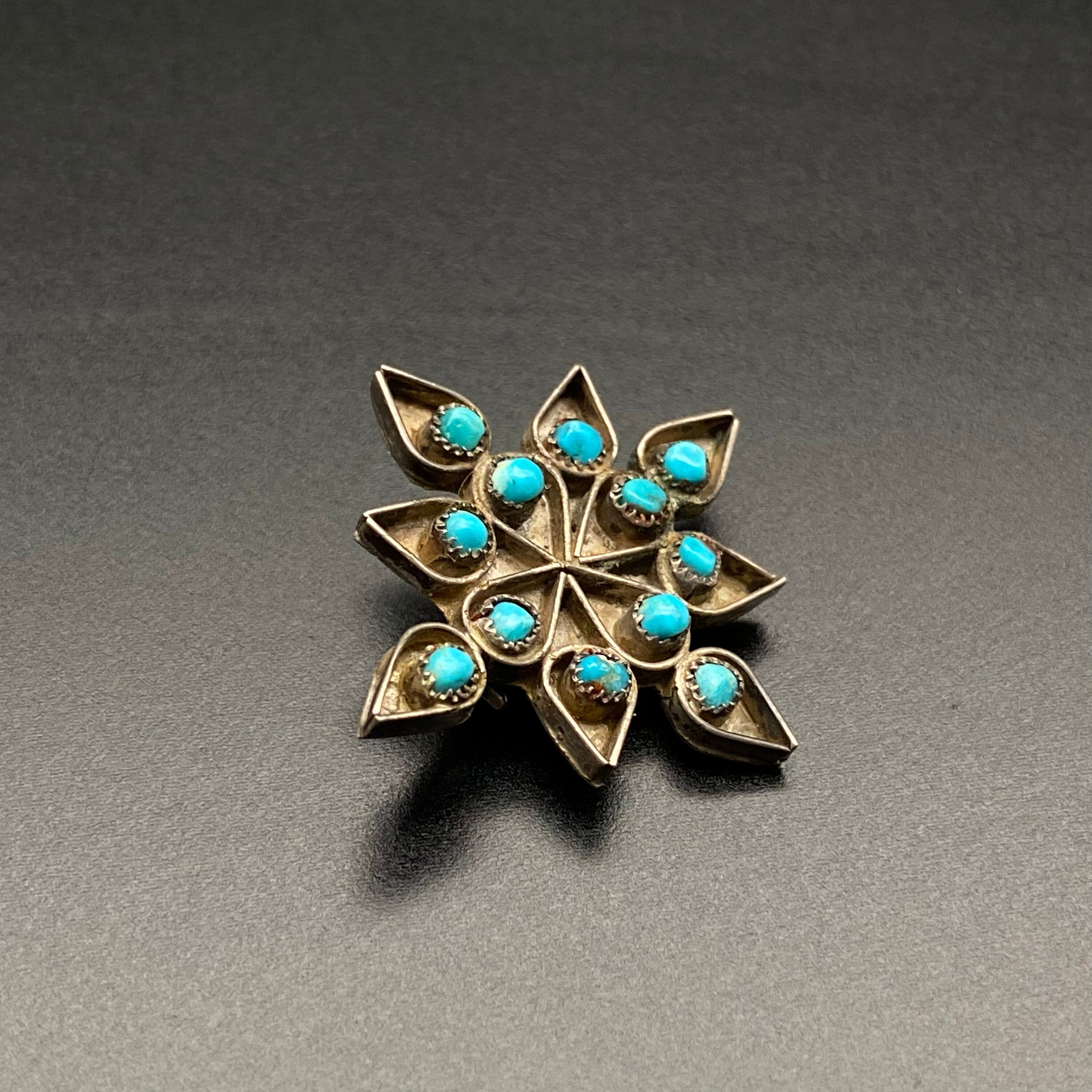 Vintage Zuni Turquoise Snake Eye Sterling Silver Brooch Pin - Etsy