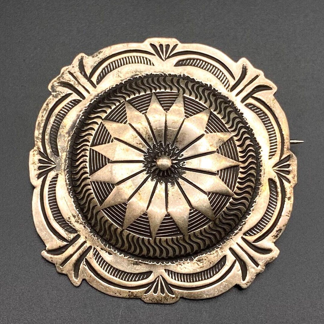 Vintage Navajo Native Concho Stampwork Silver Brooch Pin - Etsy