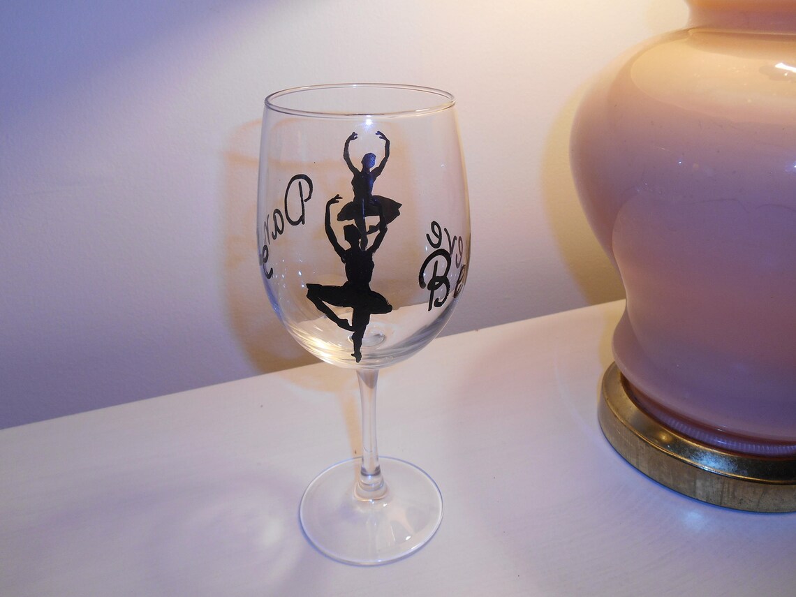 Ballet Dancer Wine Glass, Hand Painted, 12 Oz Wine Glass, Dream ...