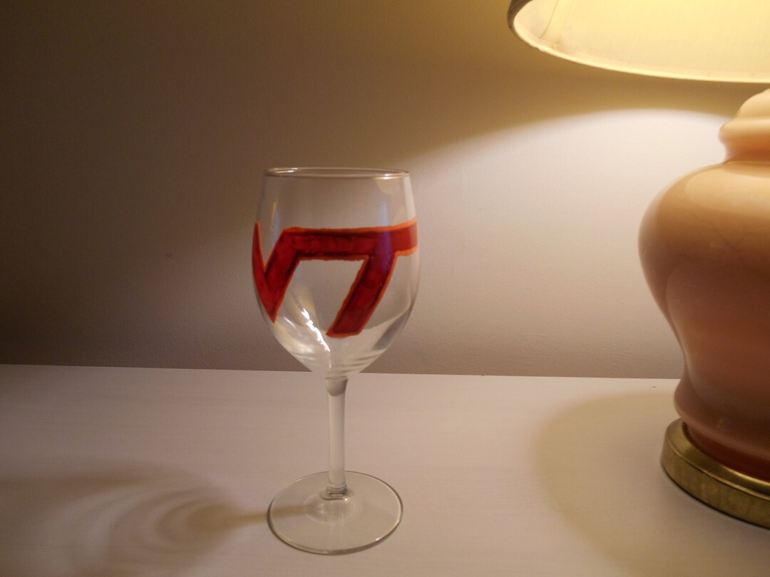 Virginia Tech Wine Glass, 12 Oz Wine Glass, College Theme, Hand Painted ...