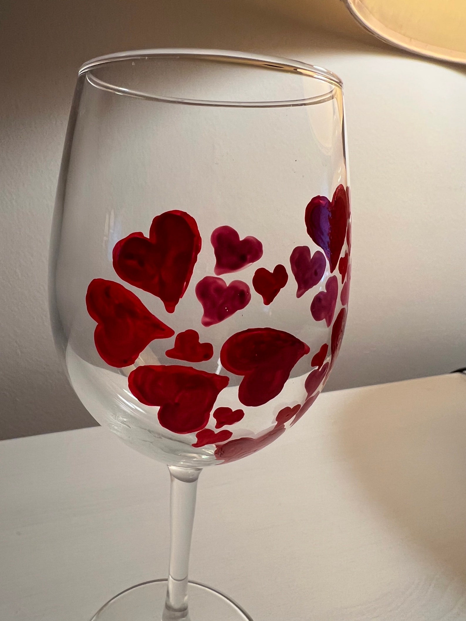 Hearts of Love, Valentines Day, Wine Glass, Hand Painted, 12 Oz Glass ...