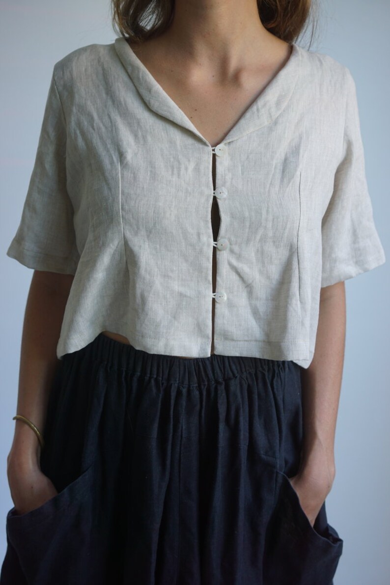 Linen Blouse Linen Crop Top Linen Cropped Blouse Linen Etsy