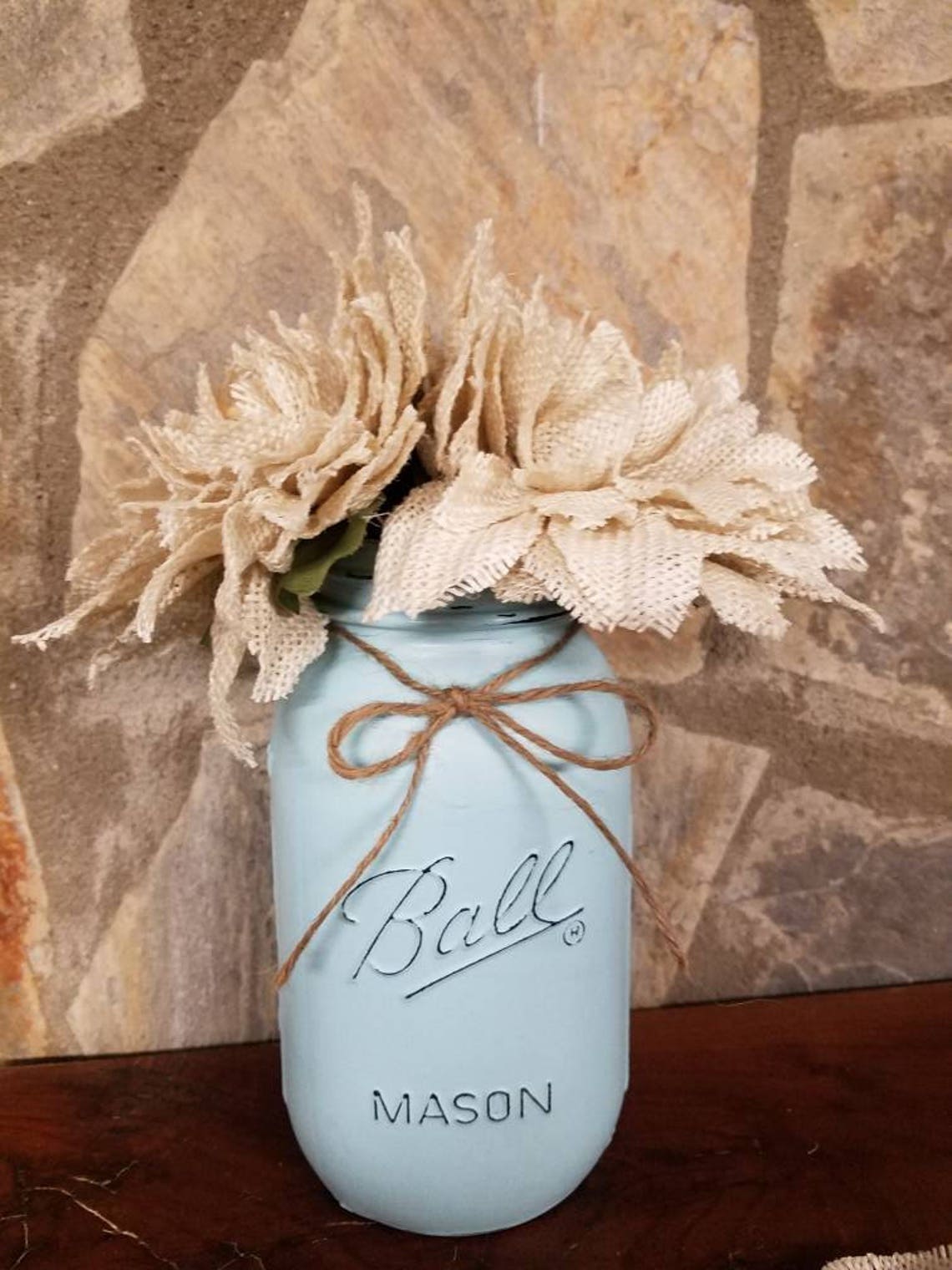 Mason jar decor Burlap floral arrangement barn wedding | Etsy