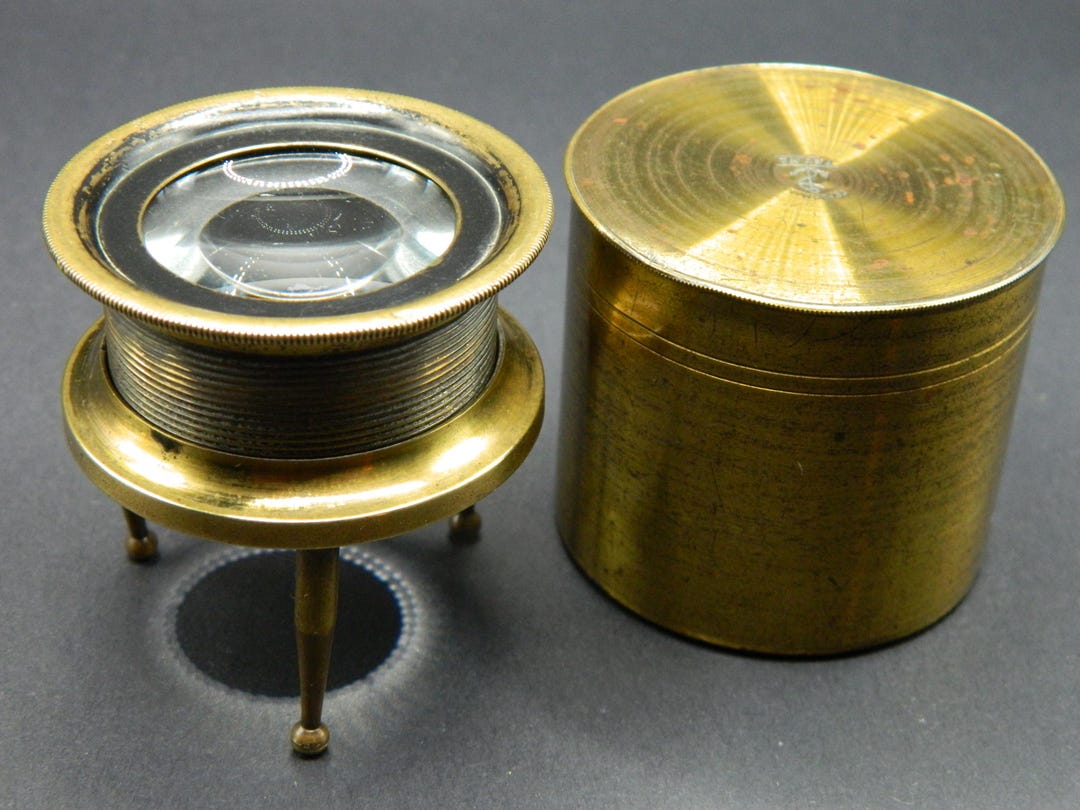 Antique BRASS TRIPOD MAGNIFIER; Nautical Map Magnifying Lens Glass ...