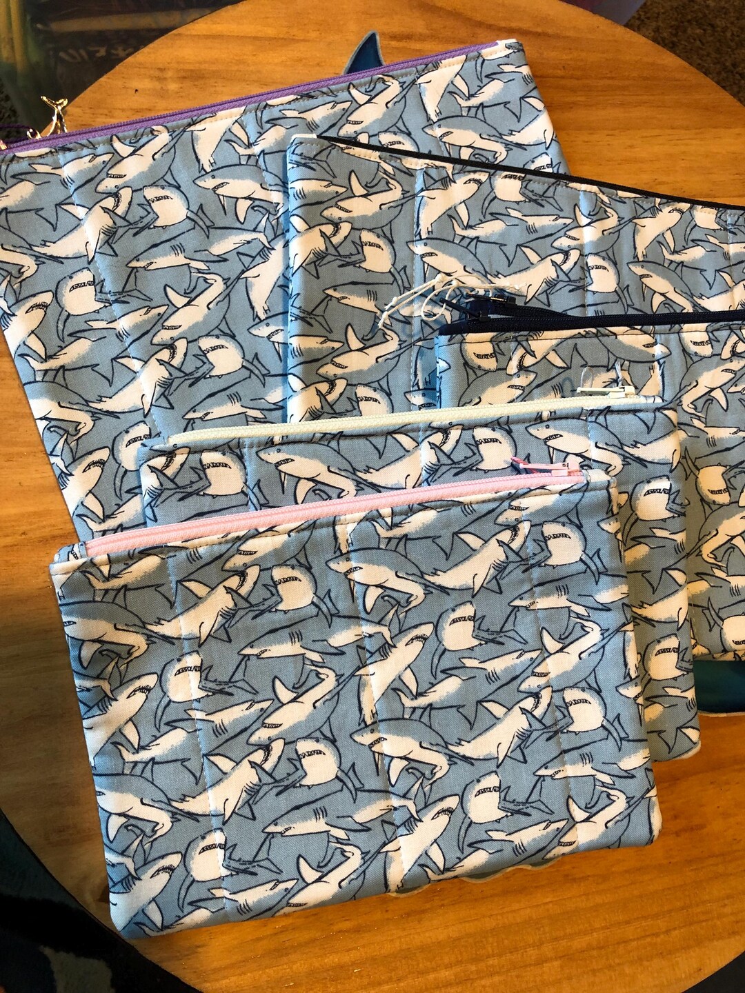 Lt Blue Shark Scatter Zipper Bag\shark Purse\shark Zipper Bag\shark Bag ...