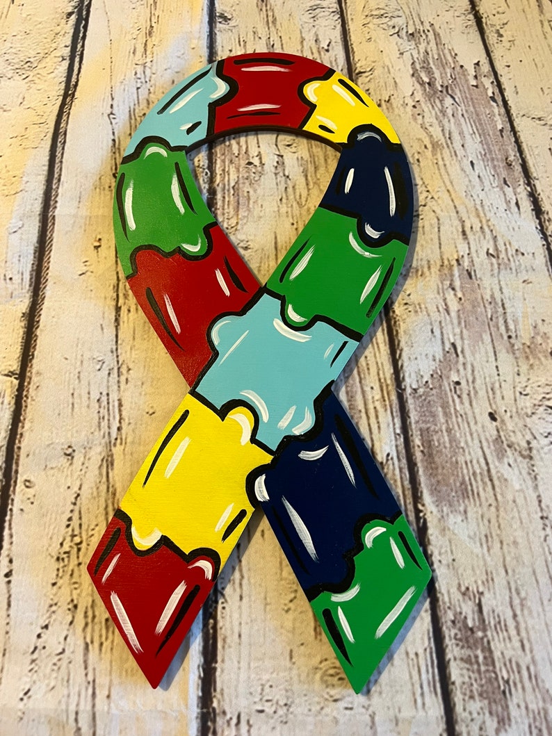 Autism Awareness Ribbon Til All the Pieces Fit Door Hanger - Etsy