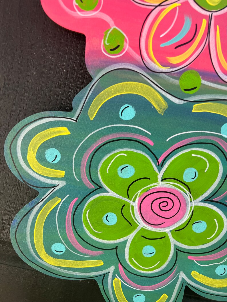 Flower Trio Door Hanger Stacked Flower Door Hanger Whimsical - Etsy