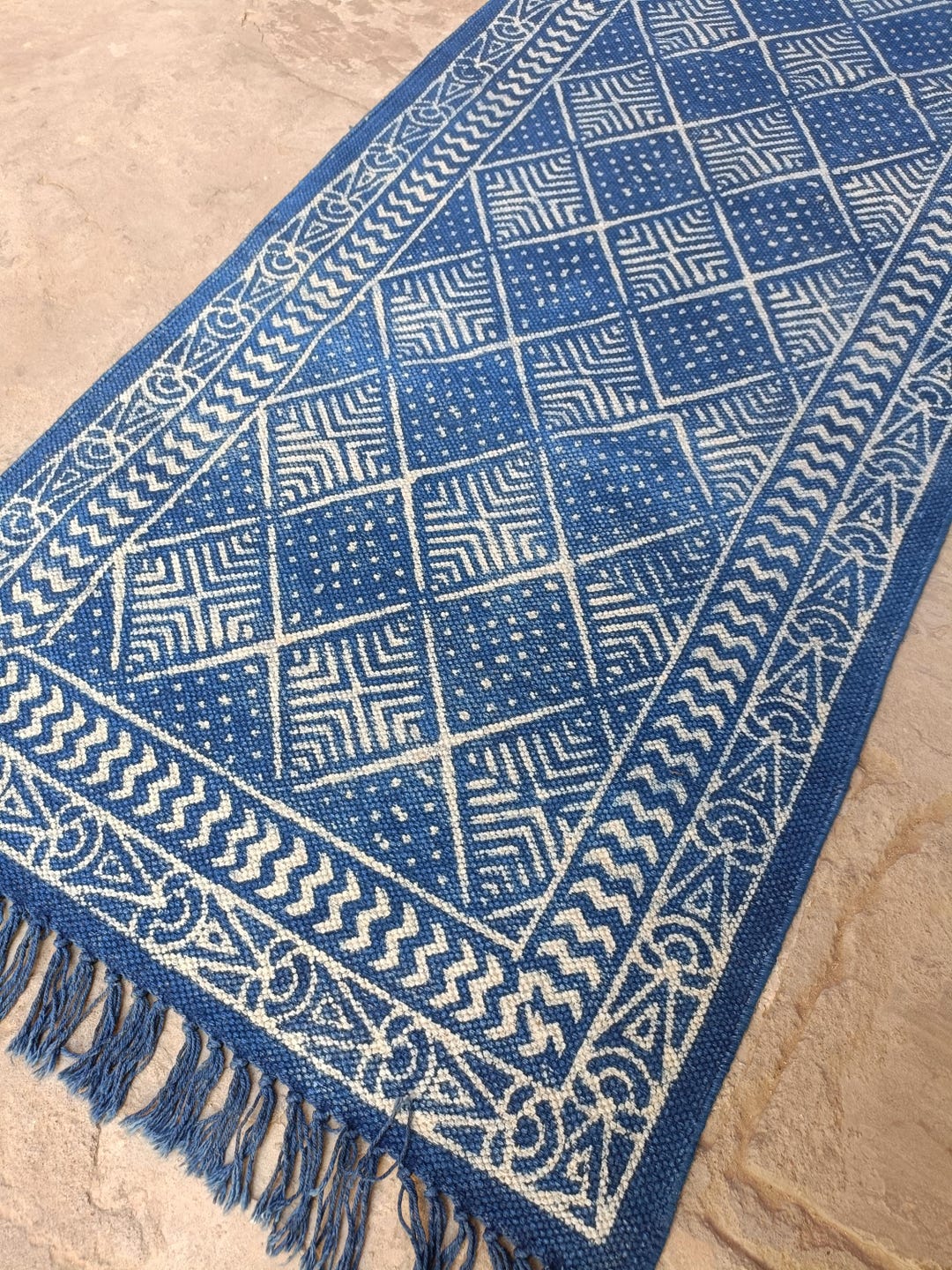 Indigo Hallway Stair Runner Handmade Area Bedroom Rug Blue Carpet ...