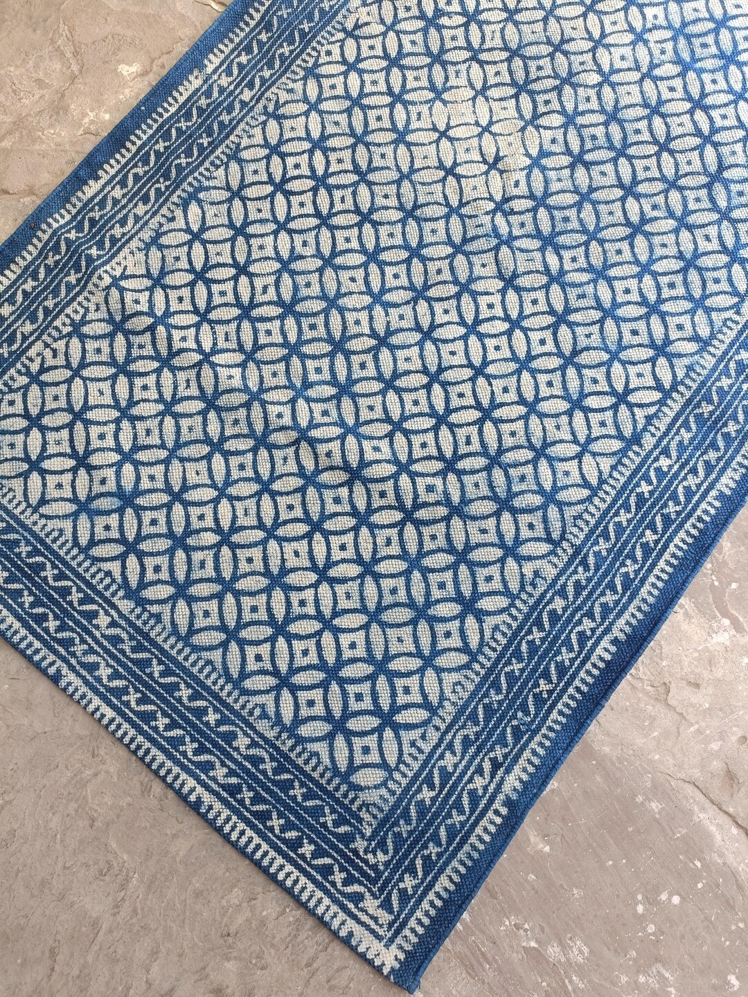 Handmade Block Printed Rug, Large Bedroom Rug, Indigo Blue Rug ...