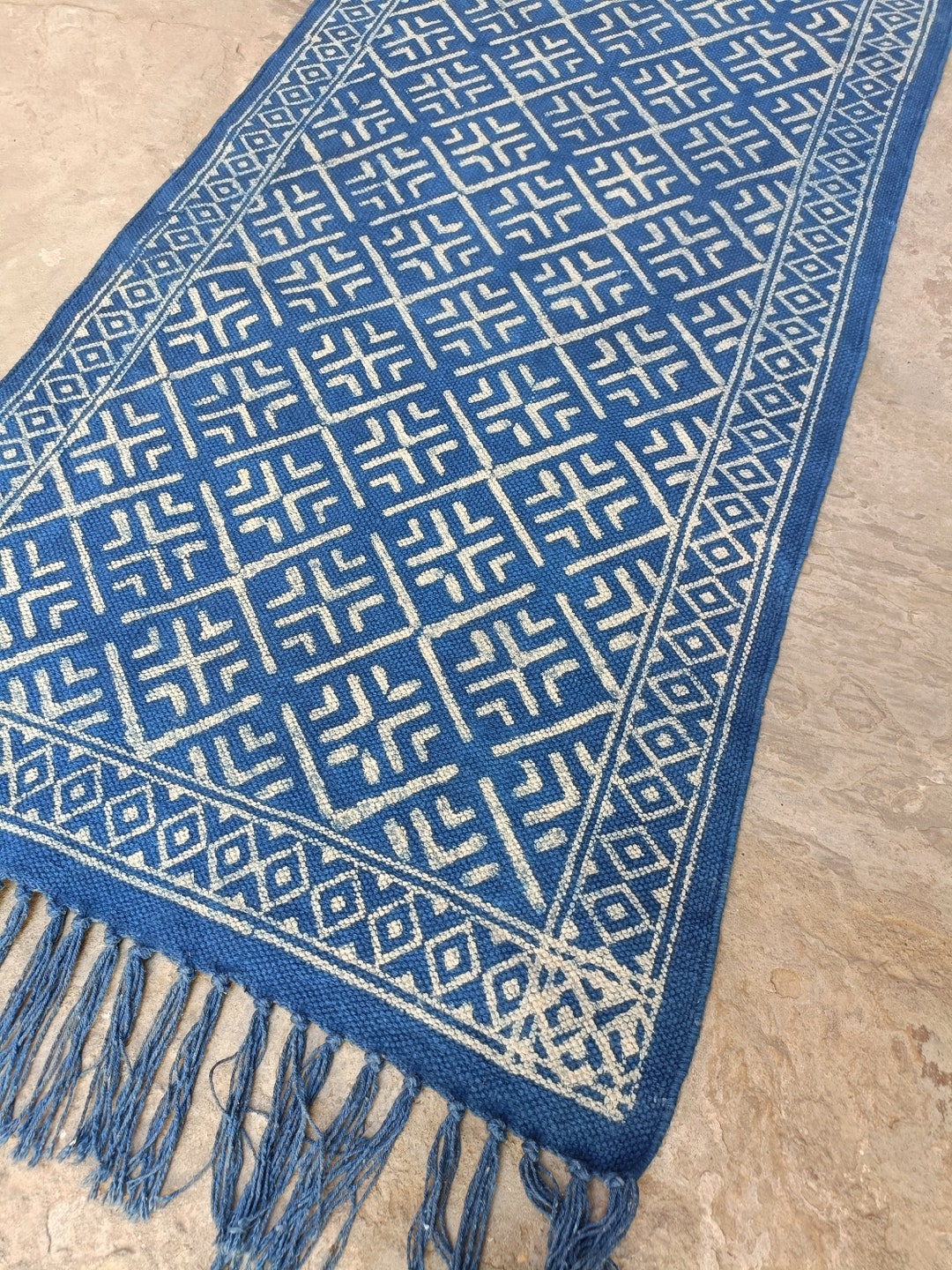 Blue Hallway Runner 4x10,4x12,4x14,4x16,4x18,4x20 Runner Cotton ...