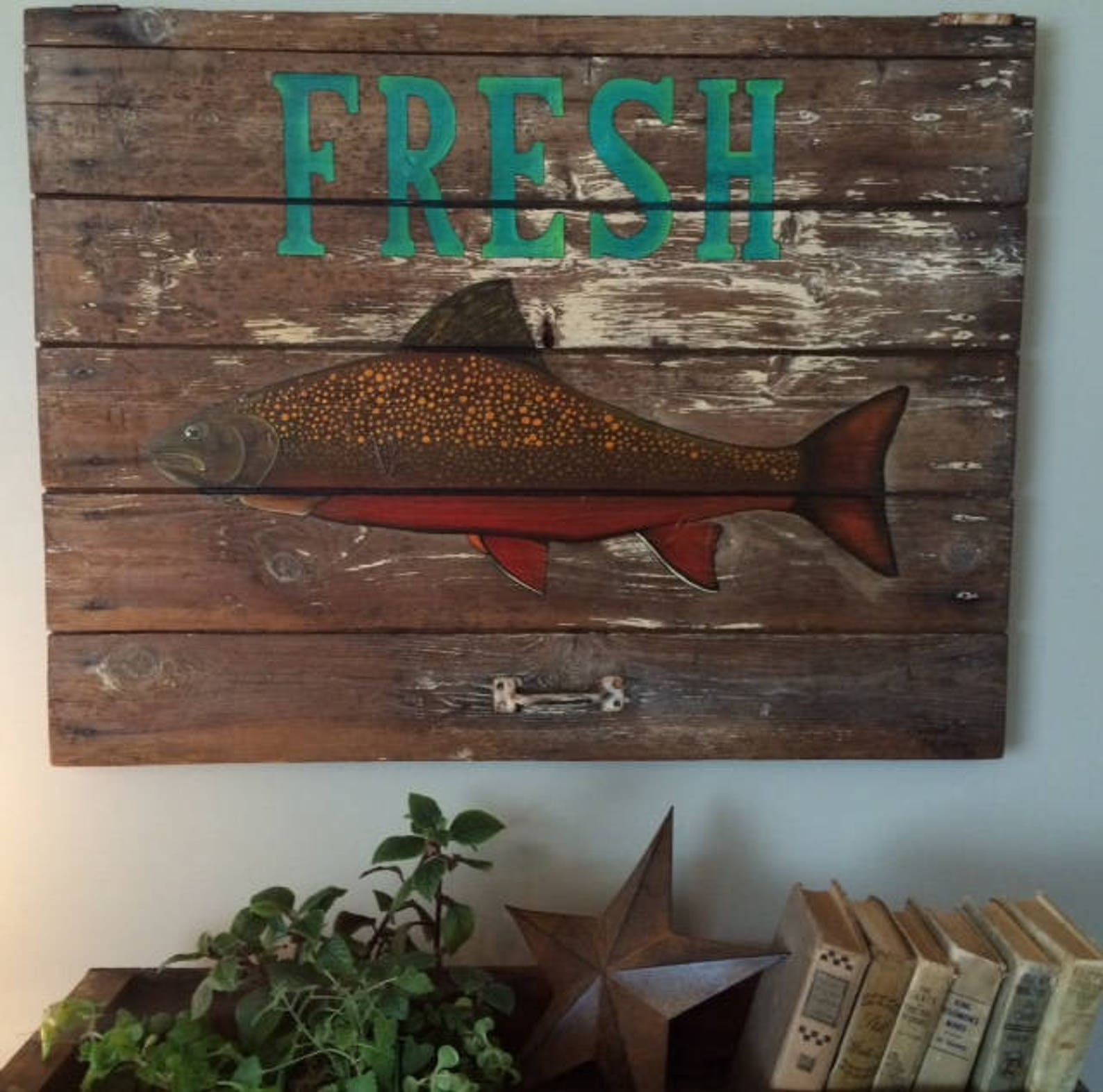Fresh Fish Sign-vintage Door Architechual Salvage- Handpainted-market ...