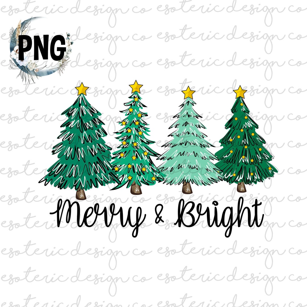 Merry & Bright Full Color PNG Design - Digital Download - Sublimation ...