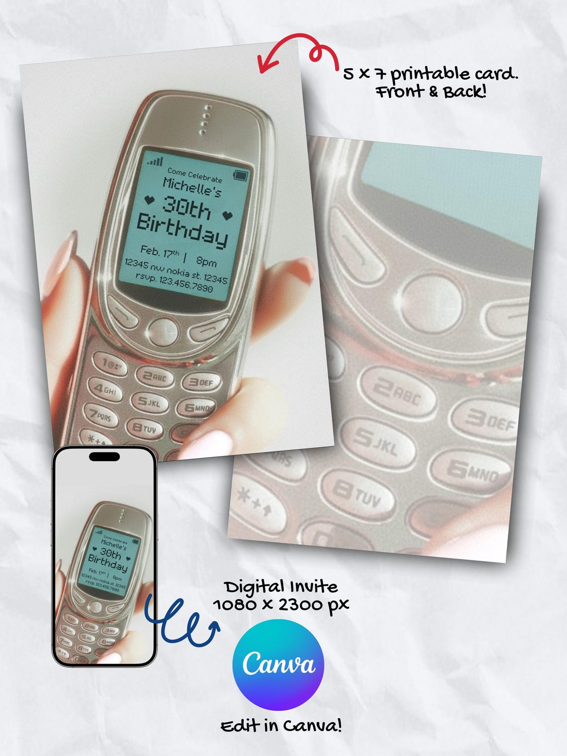 Y2K Nokia Phone Birthday Invitation | 90s Retro Invitation Template ...