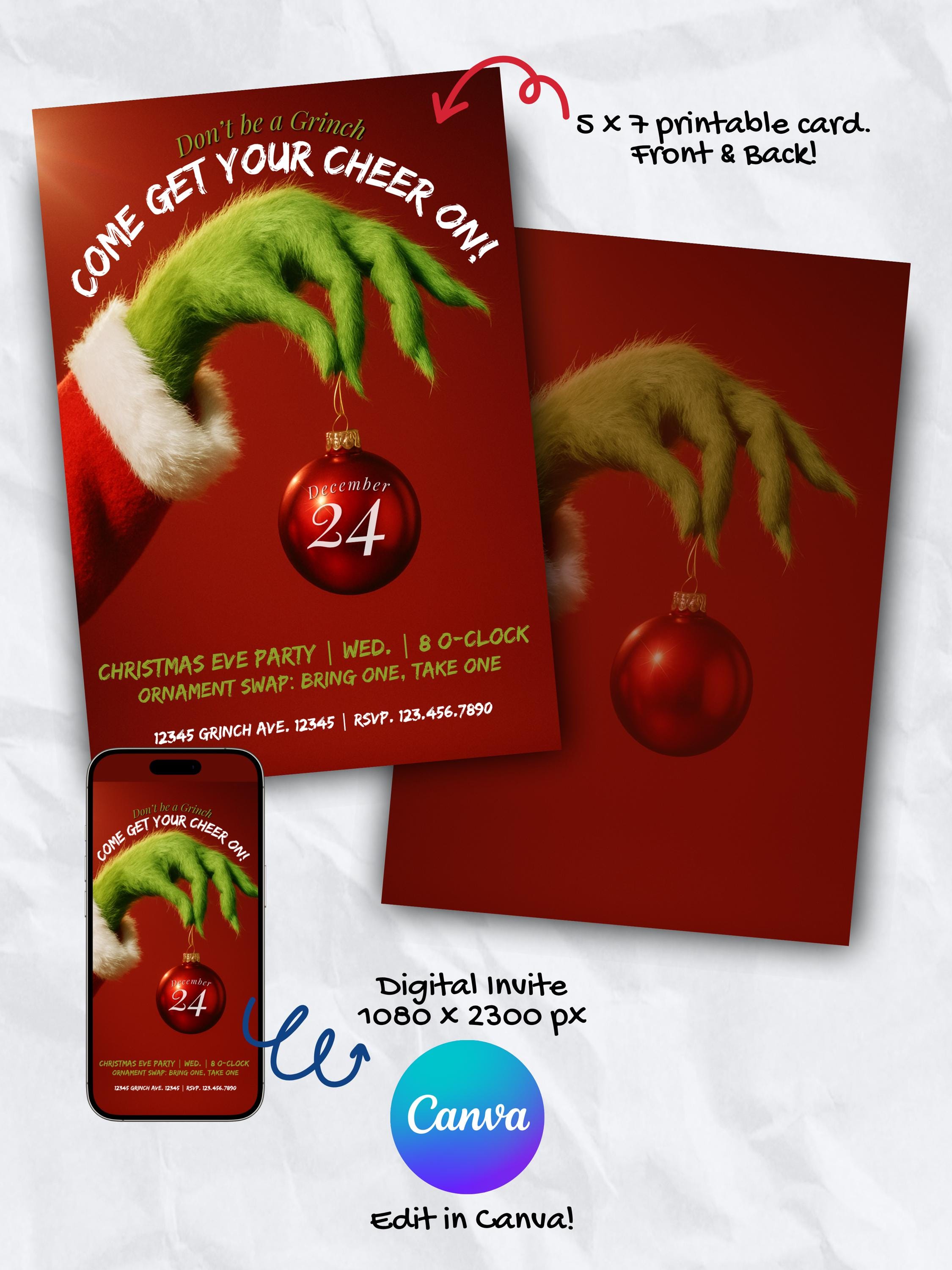 Grinch Themed Christmas Party Invitation | Funny Holiday Invite ...