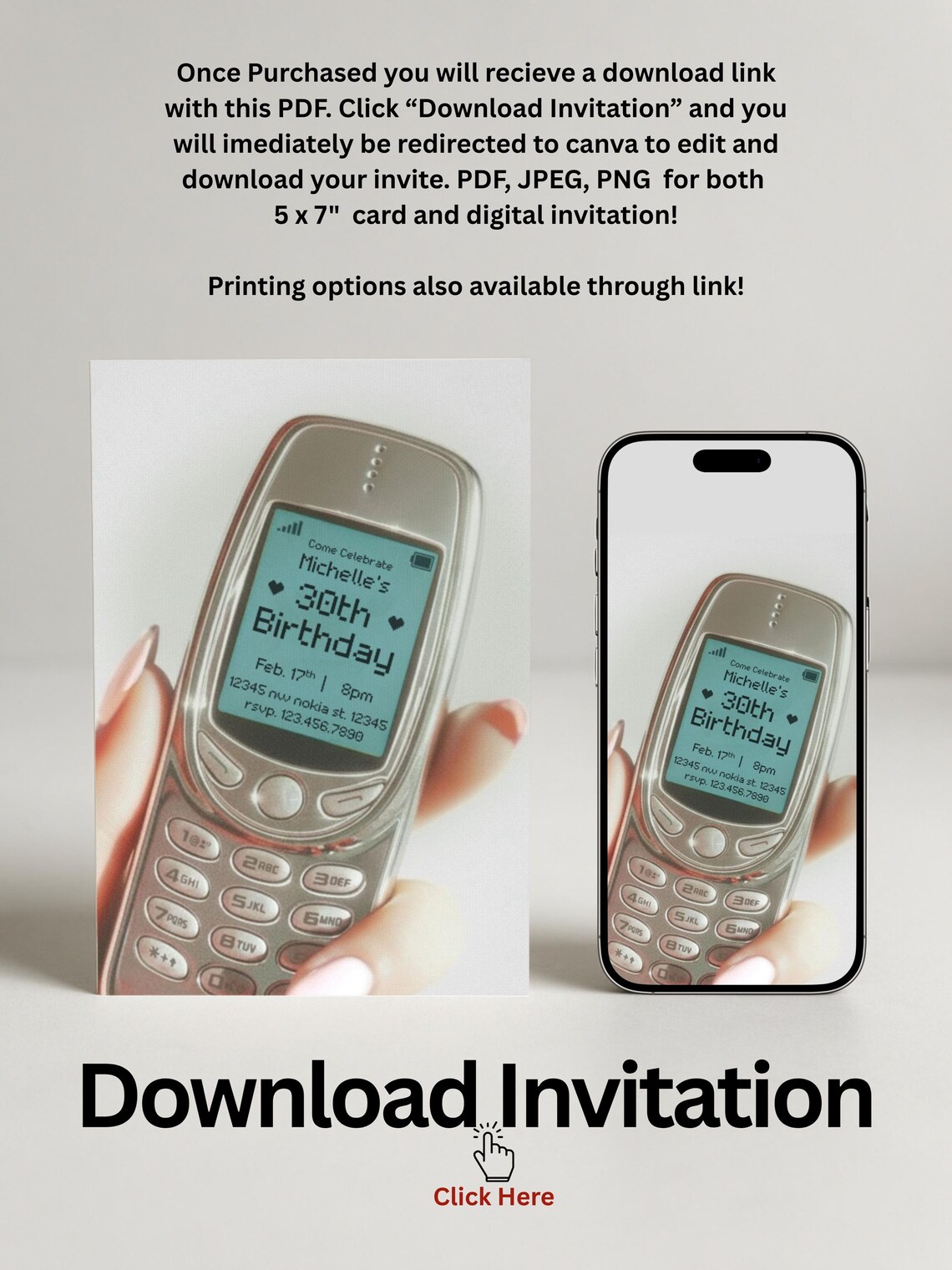 Y2K Nokia Phone Birthday Invitation | 90s Retro Invitation Template ...
