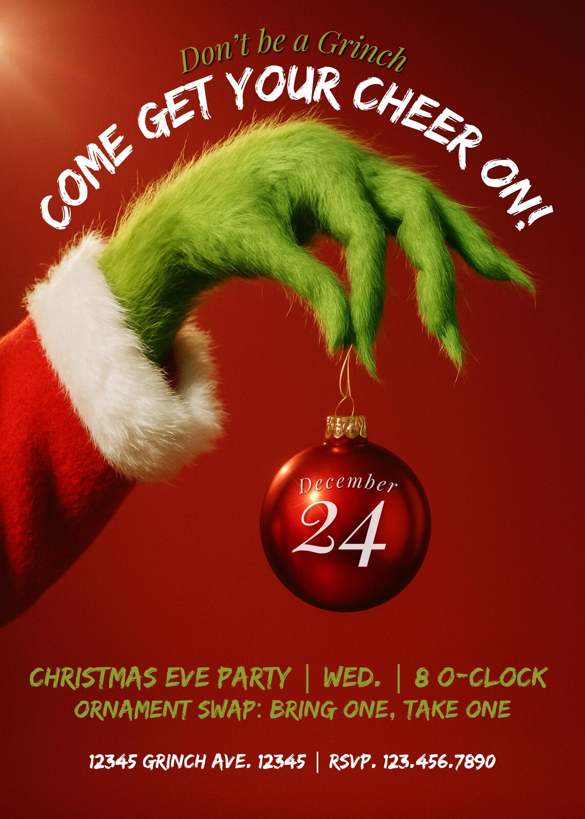 Grinch Themed Christmas Party Invitation | Funny Holiday Invite ...