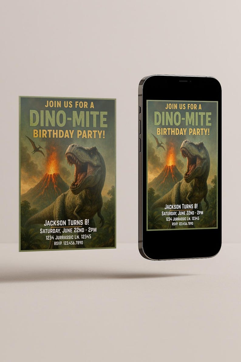 Dino-mite T-rex Birthday Invitation | Editable Jurassic Party (digital ...