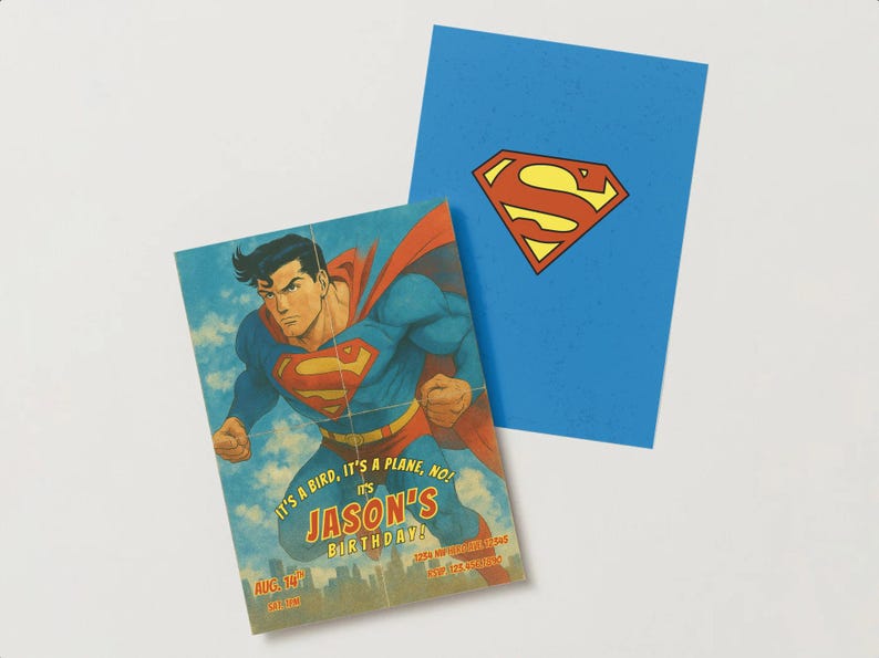 Vintage Superman Birthday Invitation | Retro Comic Book Party Editable ...