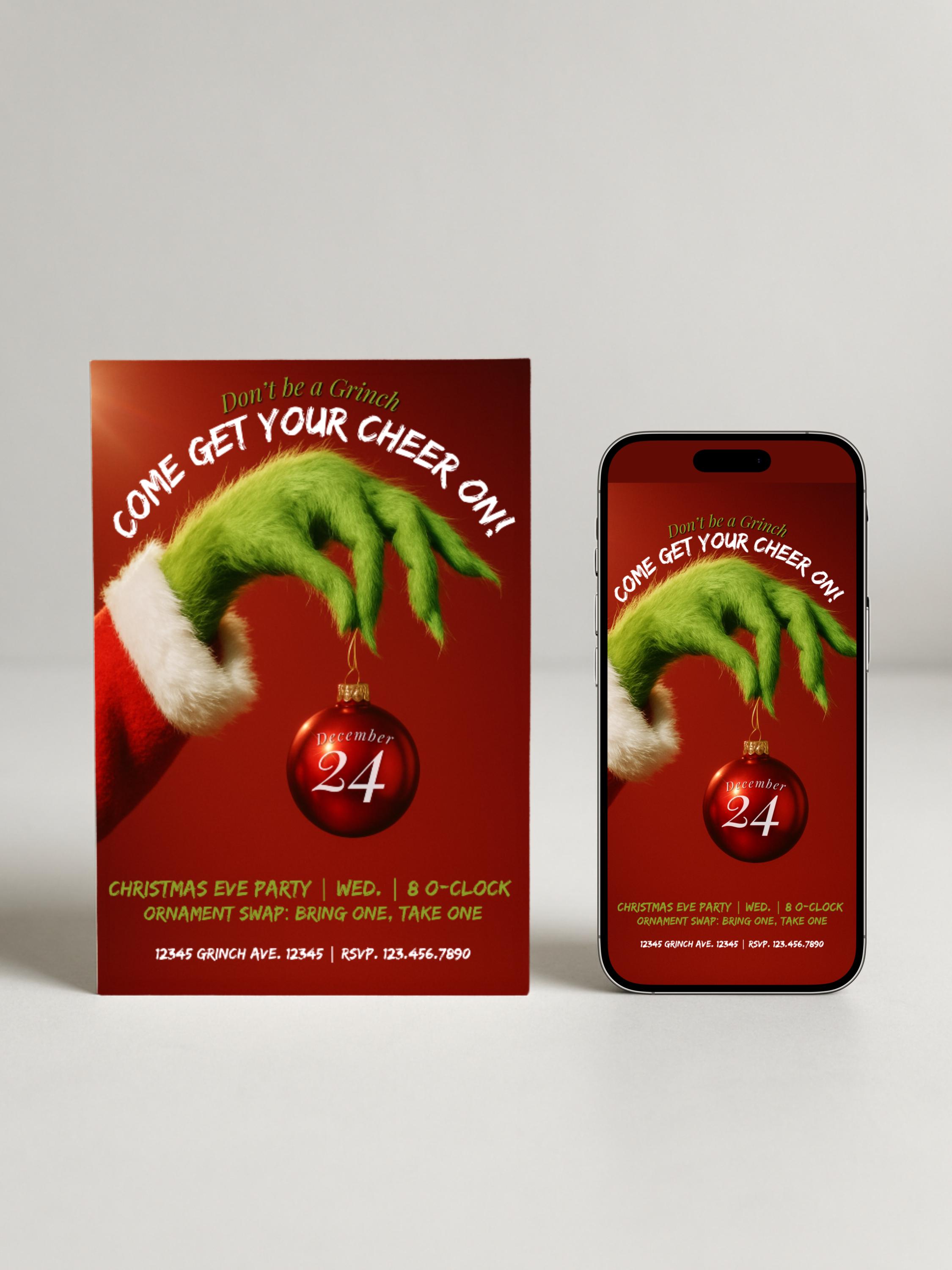 Grinch Themed Christmas Party Invitation | Funny Holiday Invite ...