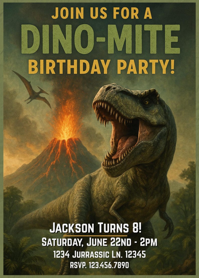 Dino-mite T-rex Birthday Invitation | Editable Jurassic Party (digital ...
