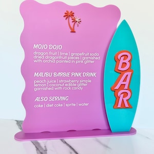 Bar Menu, Barbie Bar Menu, Barbie Party, Menu, Barbie Theme, Drink Menu ...