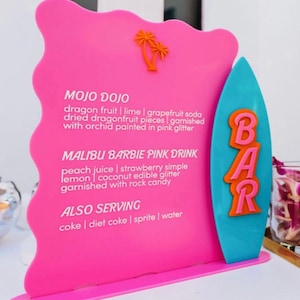 Bar Menu, Barbie Bar Menu, Barbie Party, Menu, Barbie Theme, Drink Menu ...