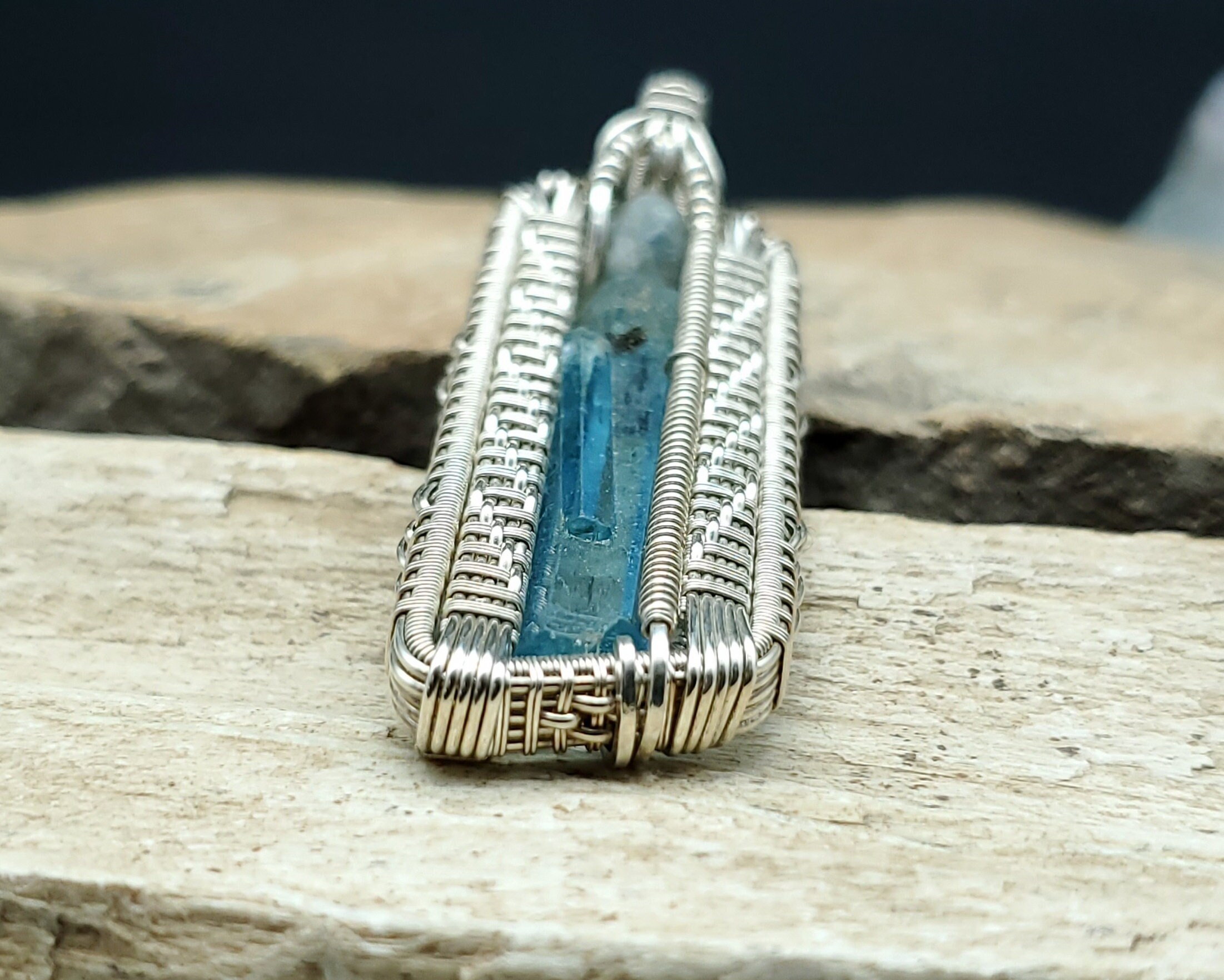 The Shield Talisman - Aquamarine and Montana Sapphire Silver Wire Wrap ...
