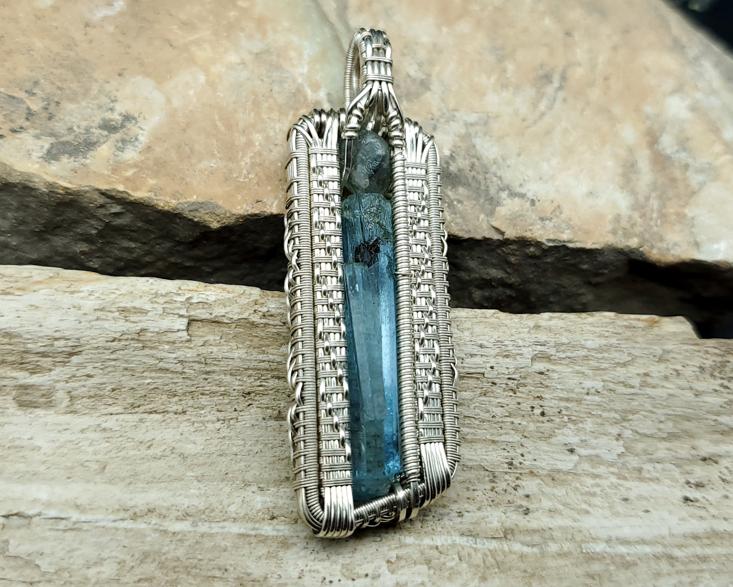 The Shield Talisman - Aquamarine and Montana Sapphire Silver Wire Wrap ...