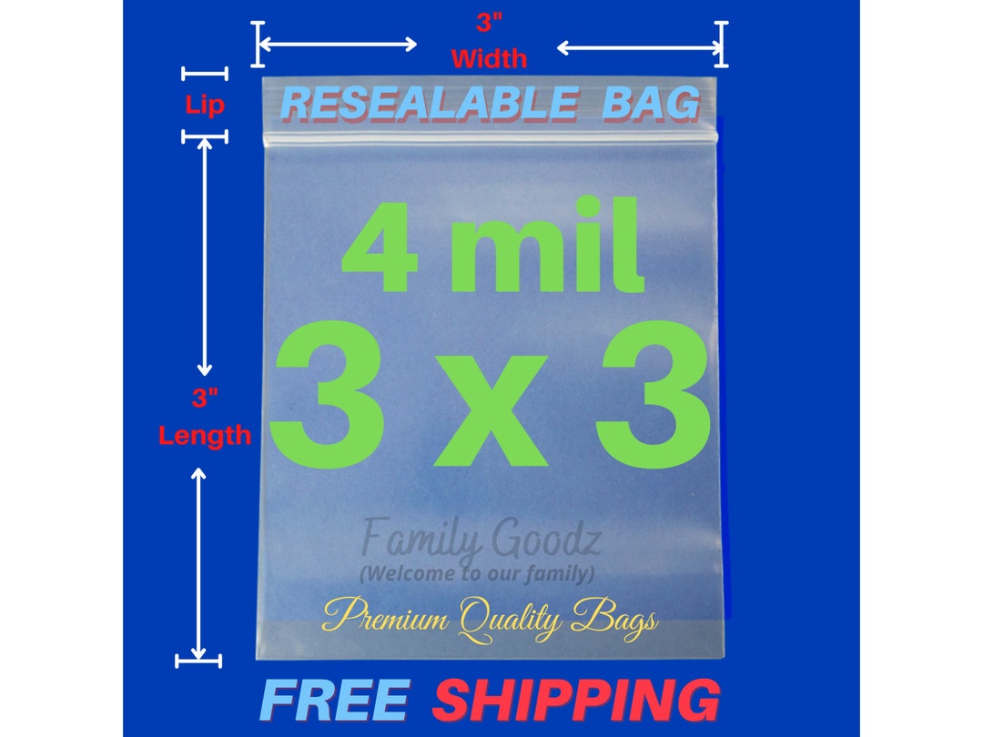 3x3 Clear Plastic ZIP Seal Resealable Zip Top Plastic 4 Mil Zipper Bags ...